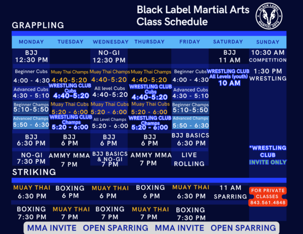Black Label Schedule | Black Label Martial Arts