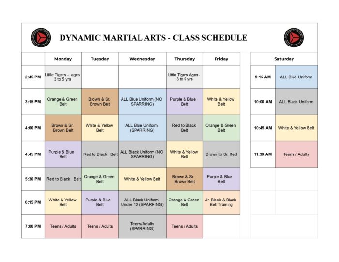 CLASS SCHEDULE | Dynamic Martial Arts