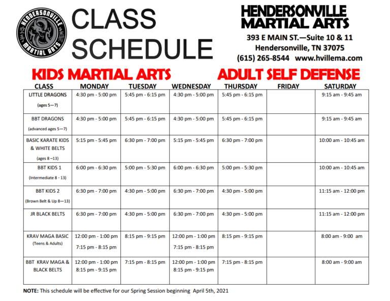 Schedule Hendersonville Martial Arts